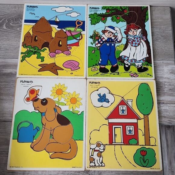 Playskool | Toys | Vintage 8s Playskool Wood Puzzle Lot Garden Dog ...